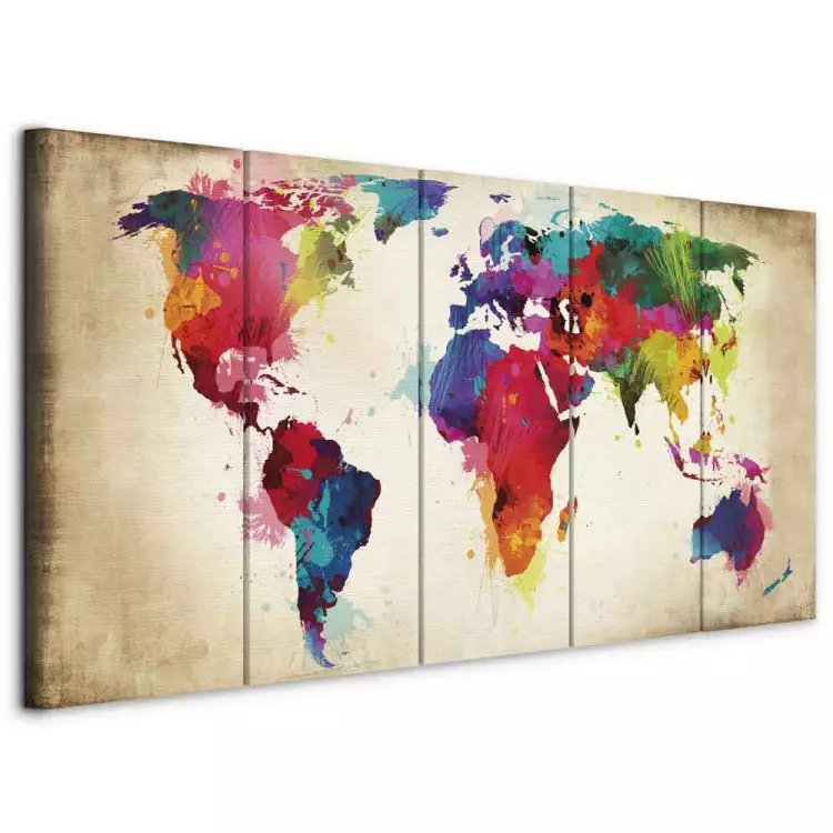 Art Print Bright Continents (5-piece) - World Map Painted with ...