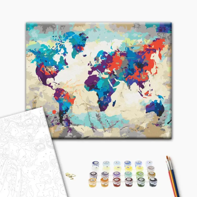 Paint by numbers for adults World Map (Blue & Red) - bimago