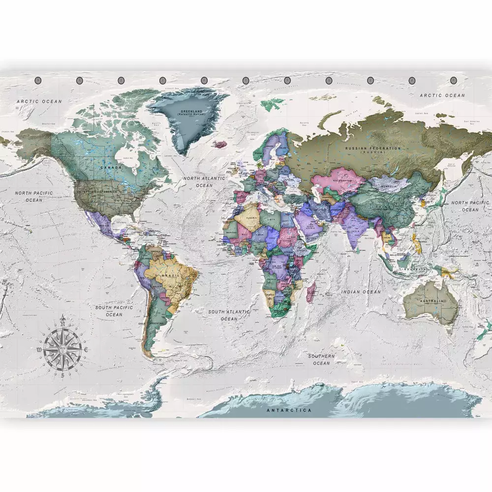 Photo Wallpaper Geography study - world map with signed countries in ...