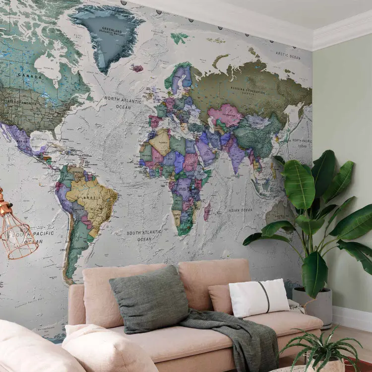 Photo Wallpaper Geography study - world map with signed countries in ...