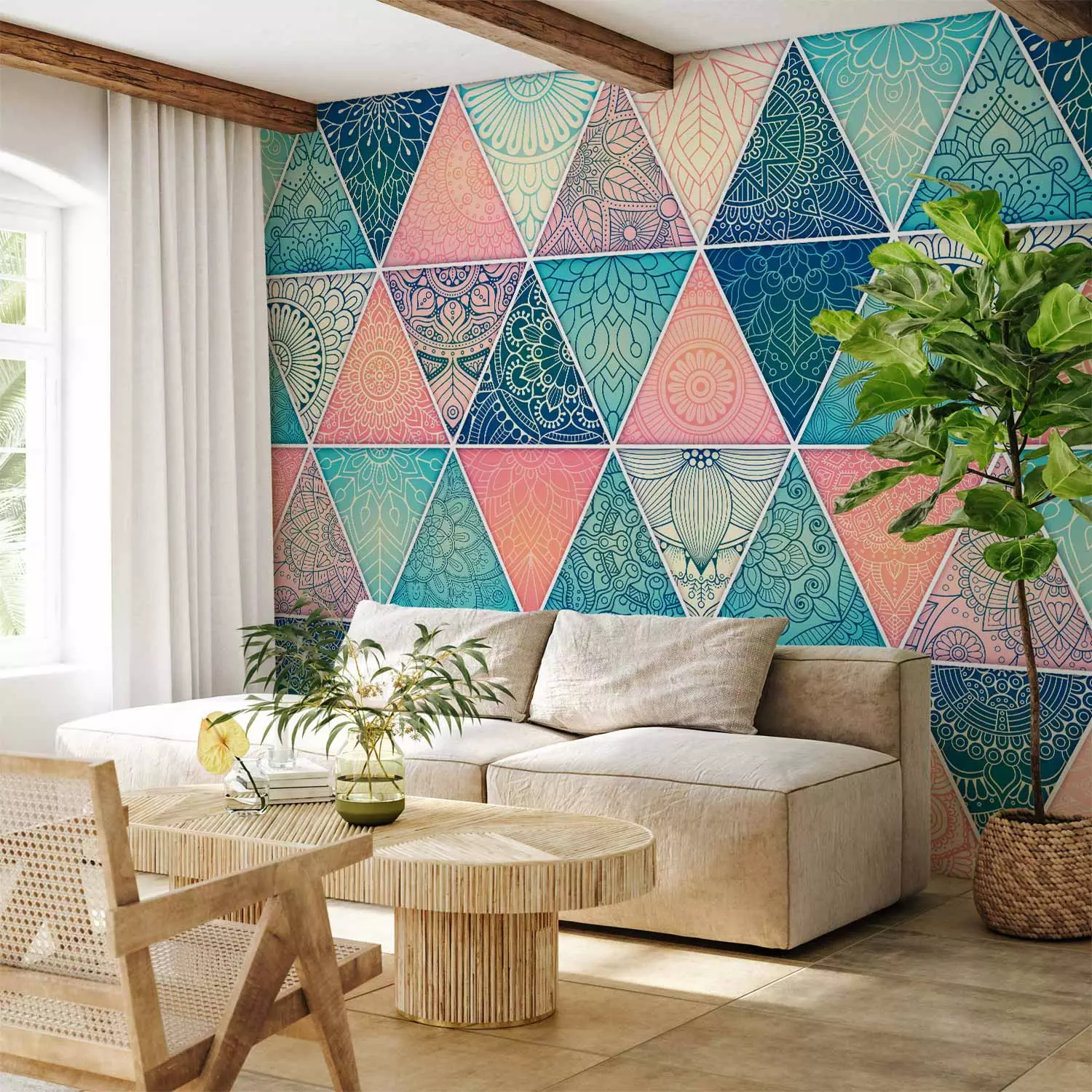 geo pattern pink mural