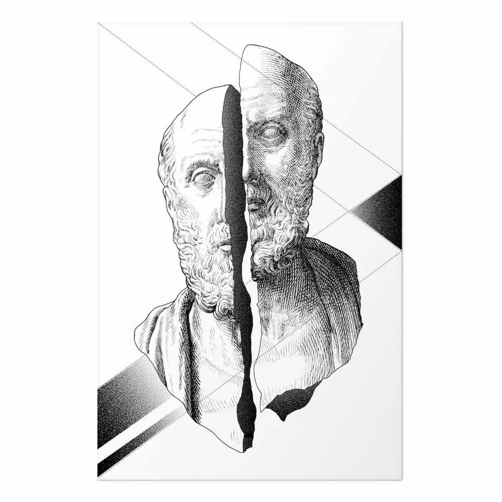 Wall Poster Cracked Sculpture of Socrates - black and white geometric ...