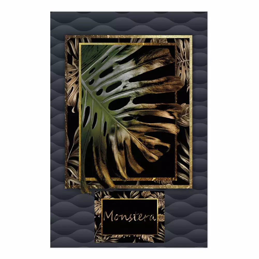 Wall Poster Gilded Monstera - Composition with a tropical plant on a ...