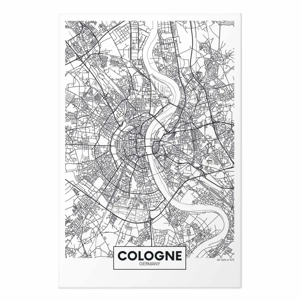 Wall Poster Cologne Map - black and white map of the German city on a ...
