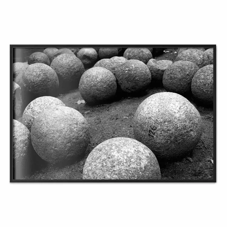 Poster Stone balls - black and white composition with stones on dark ...