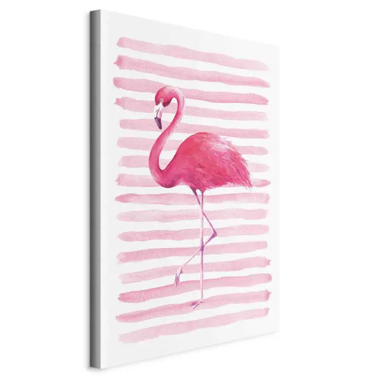Canvas Print Flamingo in Pink Style - Bird Against Bold Stripes - bimago