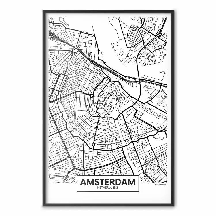 Wall Poster Map of Amsterdam - black and white city map with English ...