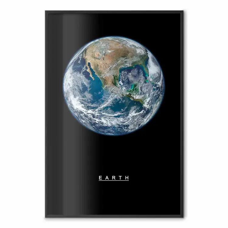 Wall Poster Earth - text and blue-green planet against a black space ...