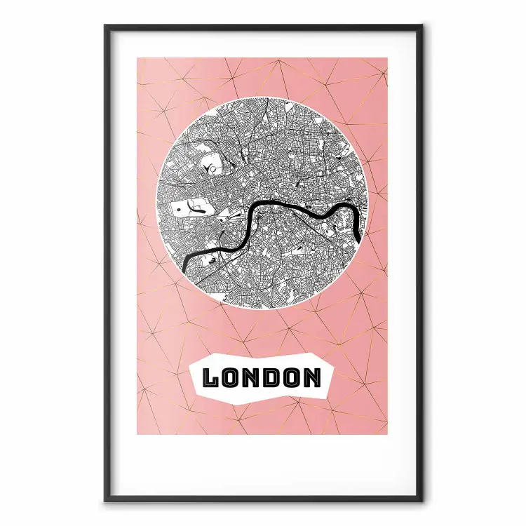 Poster Central London - map of an English city with text on a pink ...