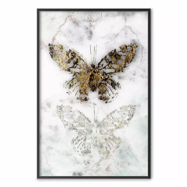Wall Poster Immortal Butterfly - composition with a golden insect on a ...
