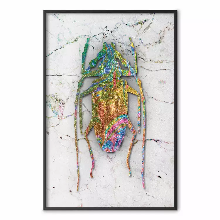 Poster Insect World - unique colorful composition on a marble-textured ...