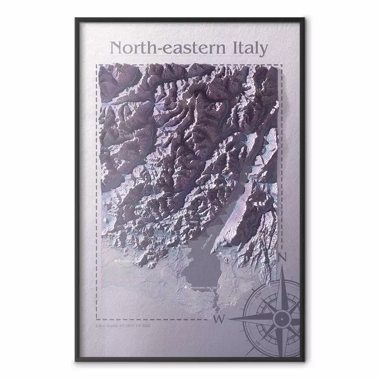 Poster Isometric Map: Northeastern Italy - Italian mountains and texts ...