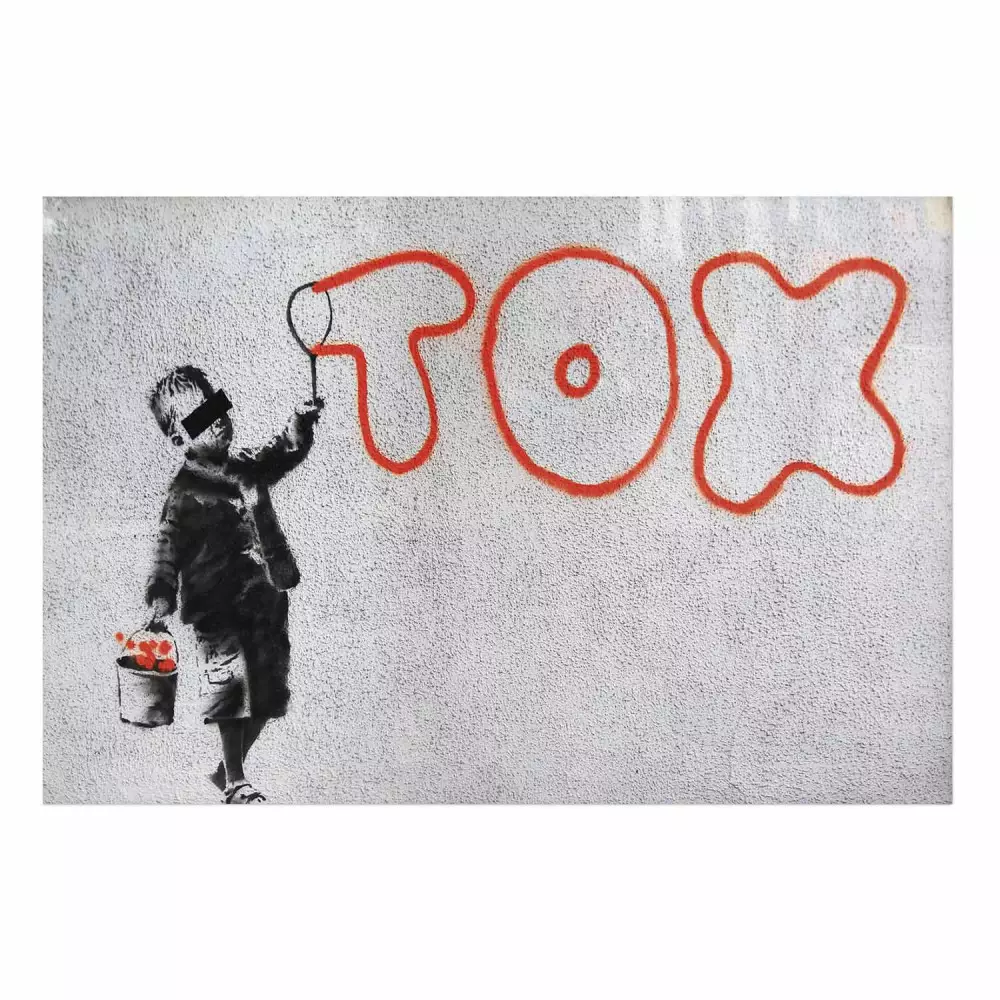 Poster Toxic - industrial graffiti in Banksy style with a boy and a ...