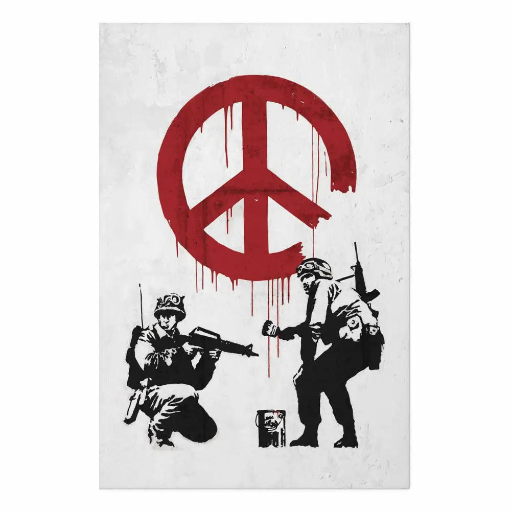 Wall Poster War and Peace - Banksy-style mural with soldiers and a red ...