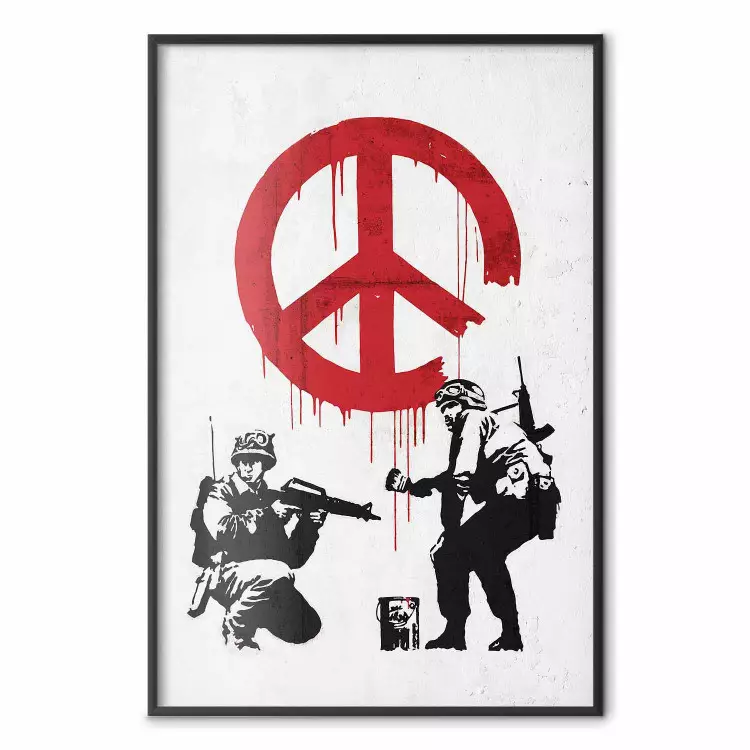 Wall Poster War and Peace - Banksy-style mural with soldiers and a red ...