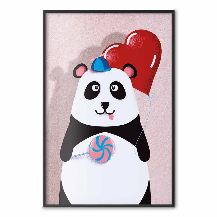 Poster Panda with a Balloon - colorful playful composition with a bear ...