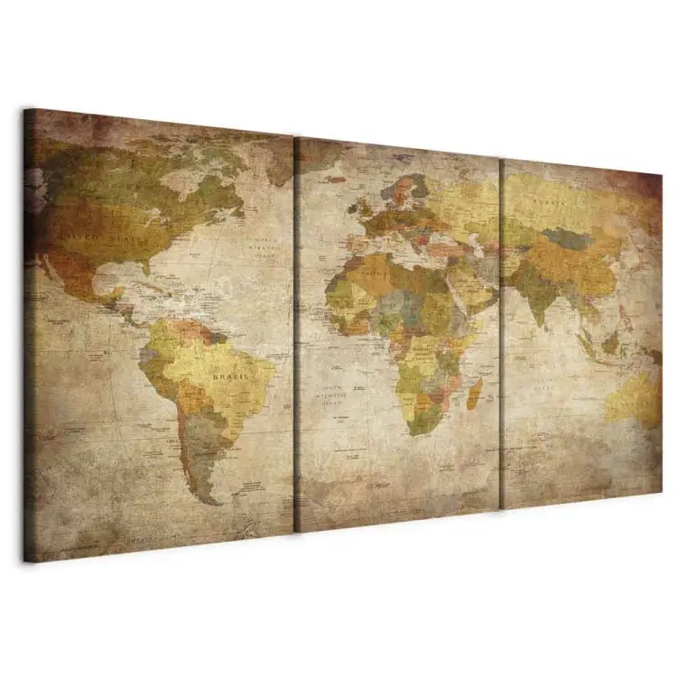 Canvas Art Retro World Map (3-piece) - bimago