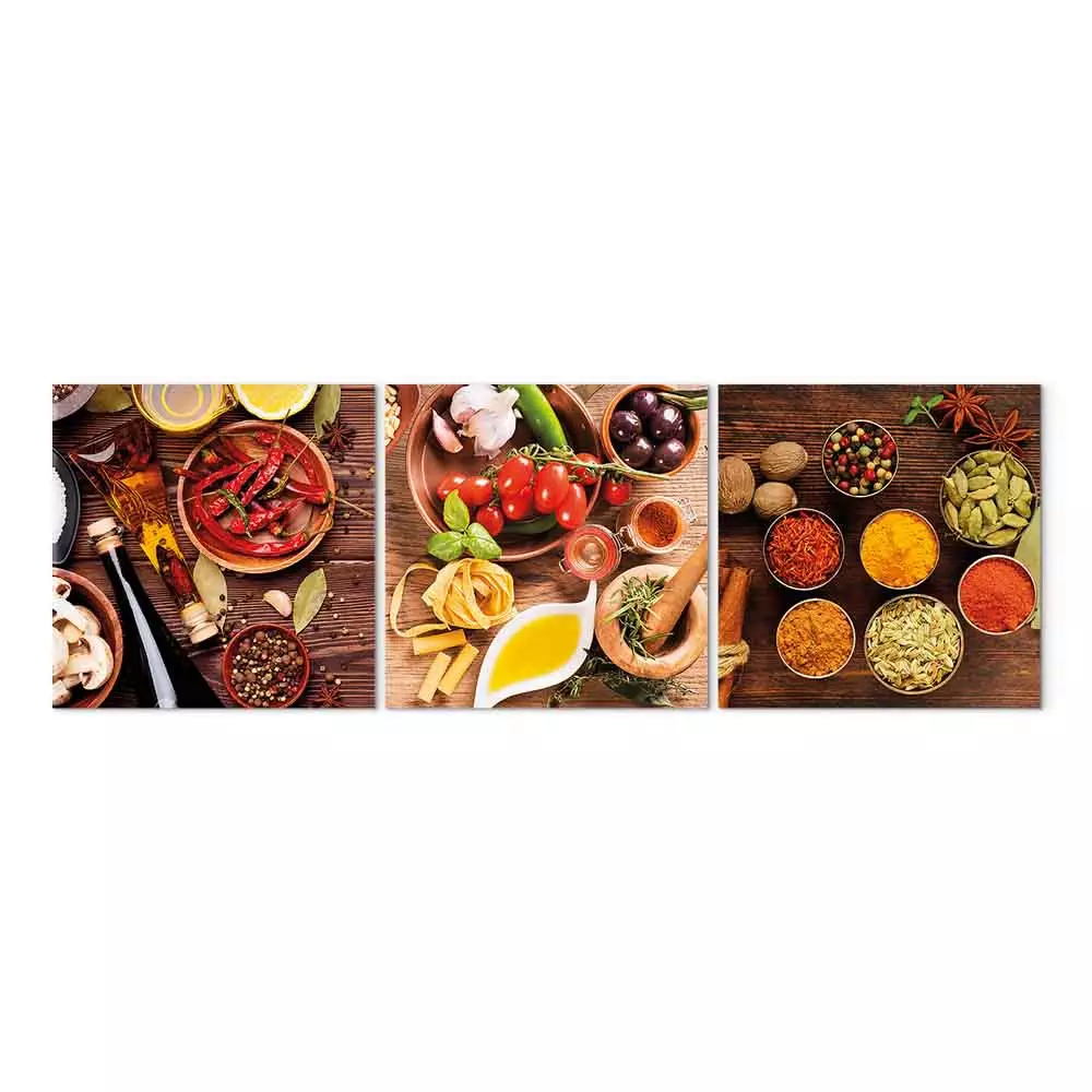 Canvas Print Wooden Base of Flavors (3-part) - Food in Colorful ...
