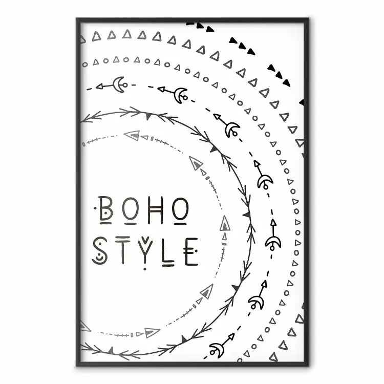 Wall Poster Boho Style - black English text with various patterns - bimago