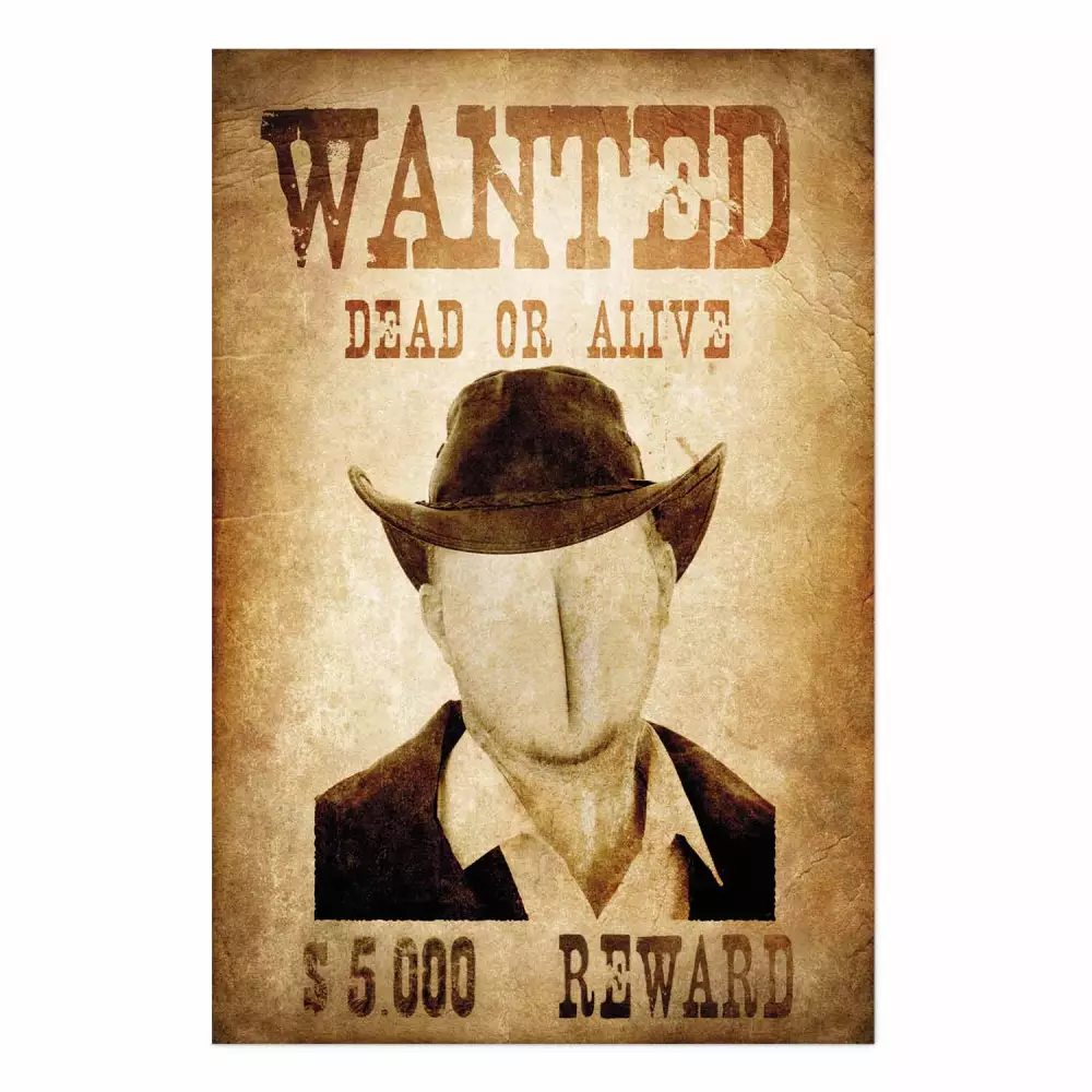 Wall Poster Wanted - captions and faceless human figure on brown paper ...