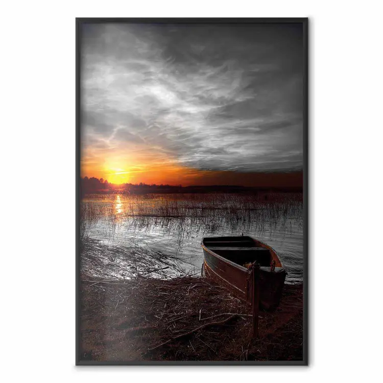 Wall Poster Romantic Lake - landscape of lake against sunset backdrop ...