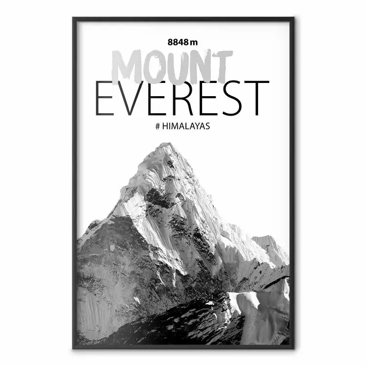 Poster Mount Everest - black and white mountain landscape with English ...