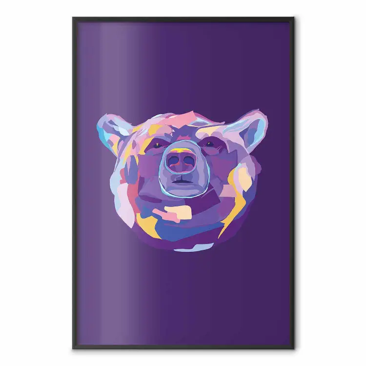 Wall Poster Colorful Bear - abstract animal head on a purple background ...