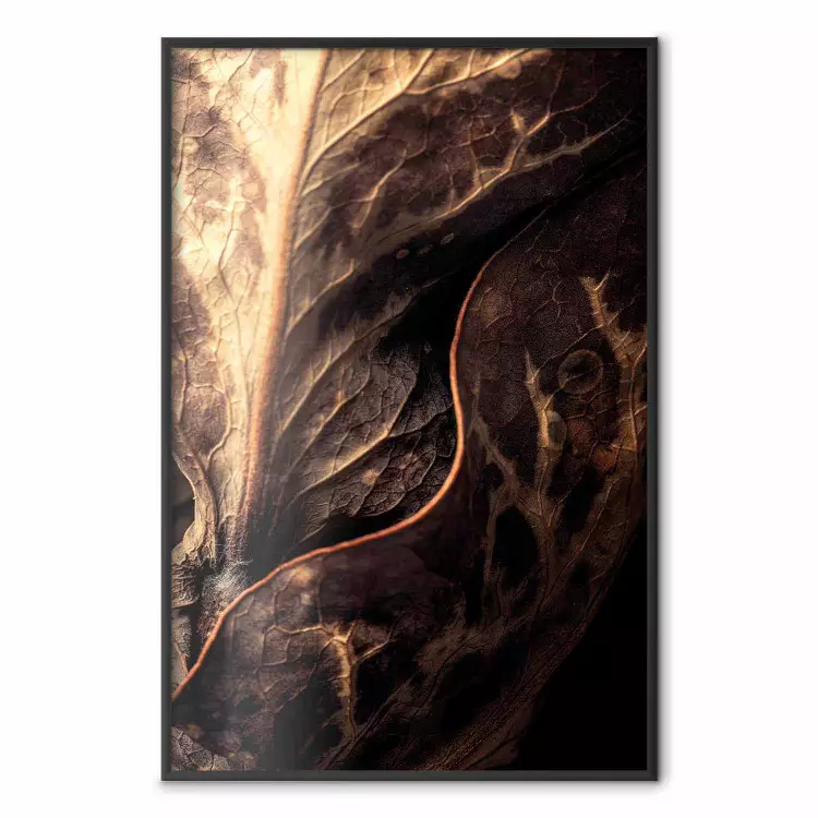 Poster Tangled Trace - golden leaf with distinct texture on a black ...