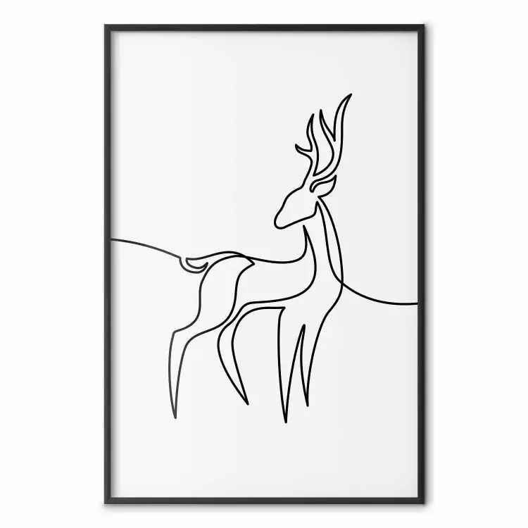 Wall Poster Inquisitive Fawn - abstract line art of a deer on a light ...