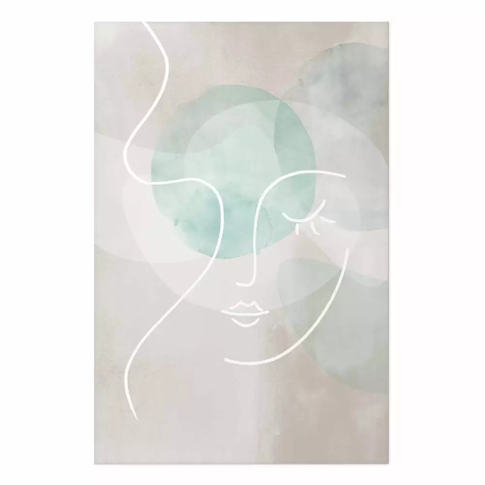 Wall Poster Flirtatious Wink - abstract line art of a face on a pastel ...