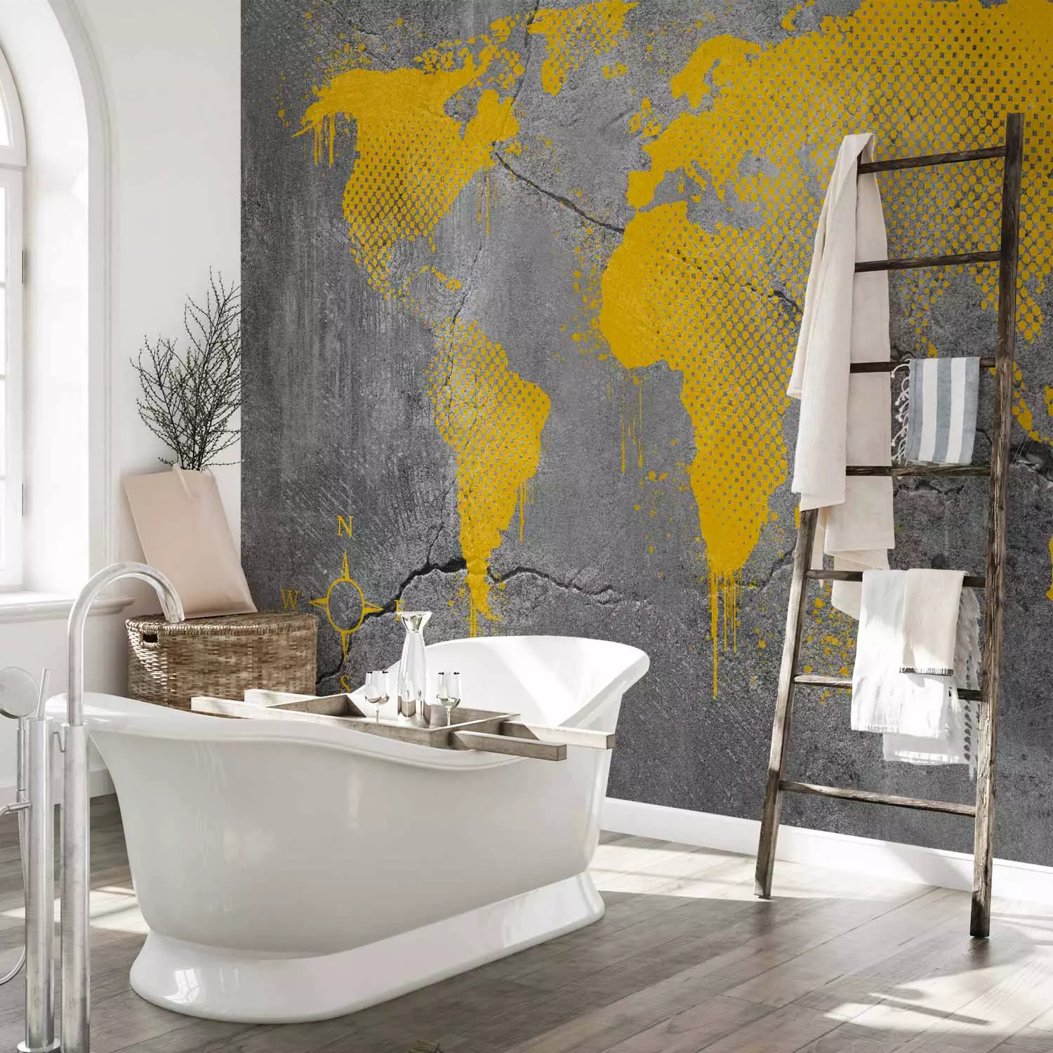 Industrial Style Wall Map Wall Mural Industrial World Yellow Map Of
