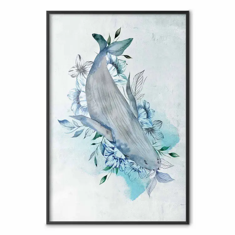 Poster Mrs. Whale - aquatic creature amidst plants on a white ...