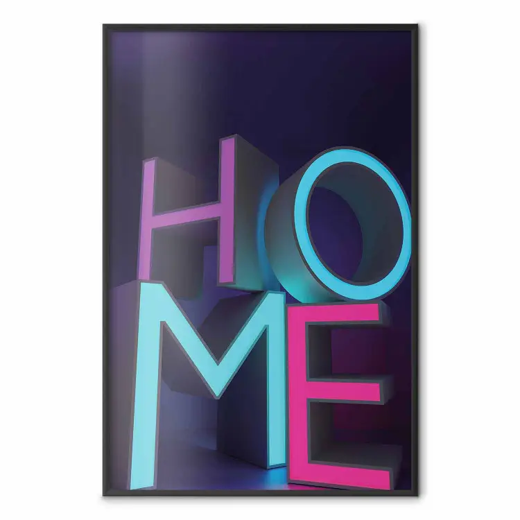 Poster Neon Home - neon English texts with 3D effect on a dark ...