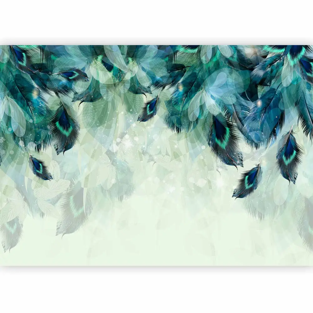 Photo Wallpaper Emerald Feathers - bimago