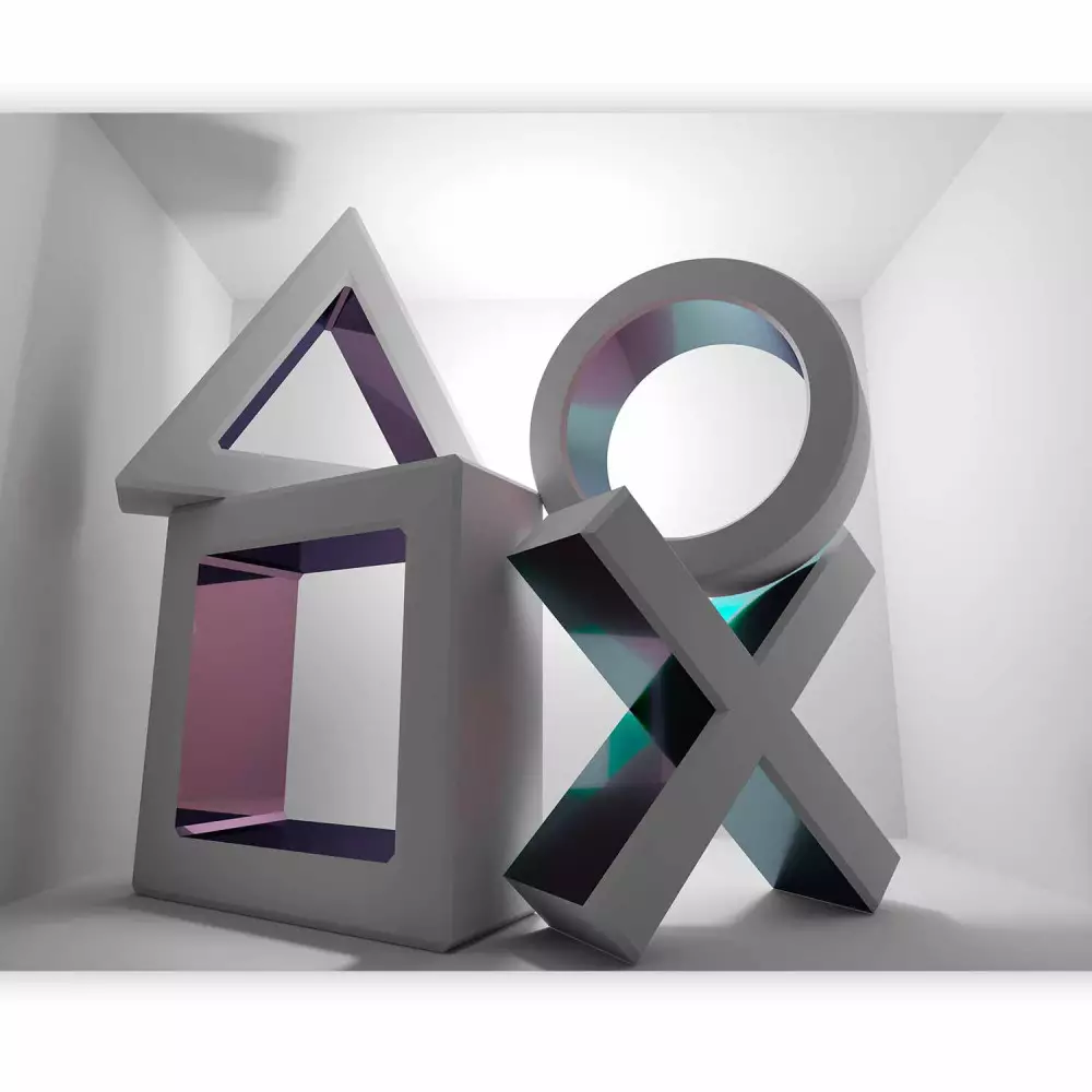 Wall Mural Shimmering shapes - gamer style symbols with 3D illusion for ...