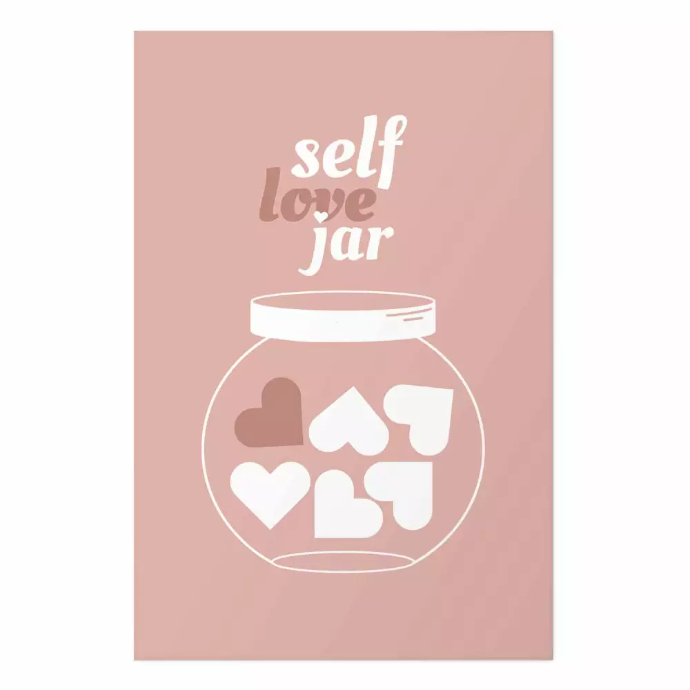 Poster Self Love Jar - jar with hearts and English texts on a pink ...
