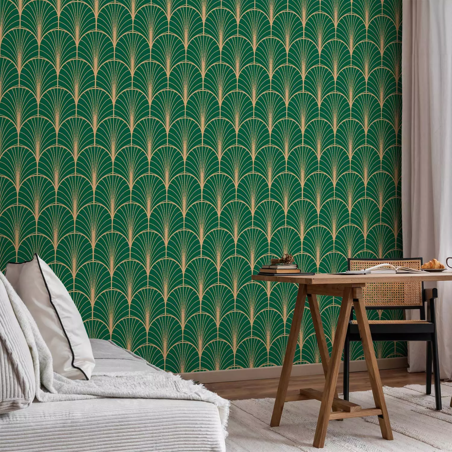 green wallpaper patterned