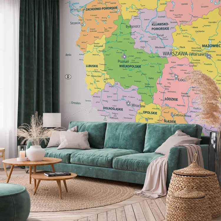 Wall Mural Map of Poland - geographical grid with division of the ...