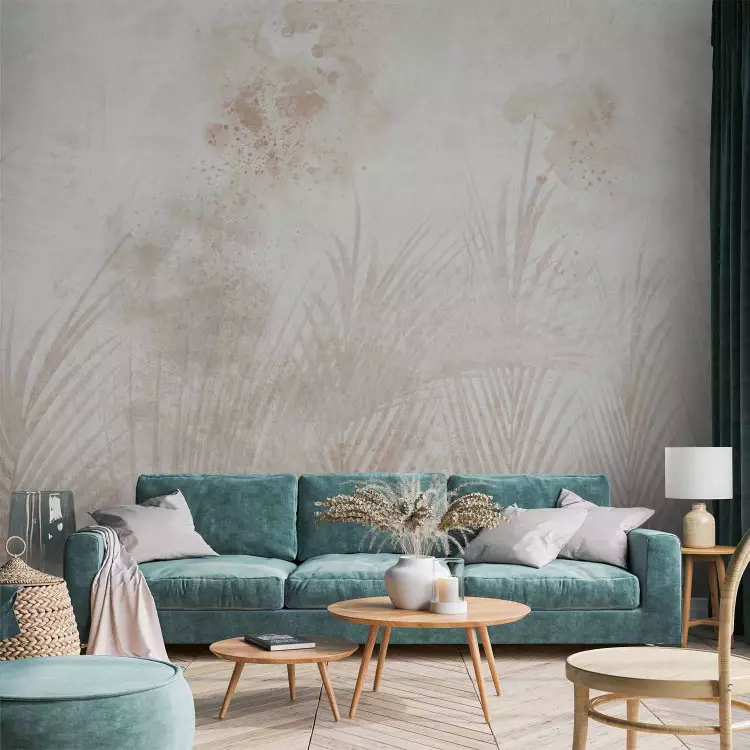 Wall Mural Sandy Relaxation - Delicate Beige Palm Leaves - bimago