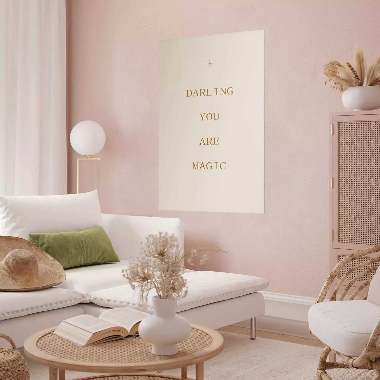 Poster Love Confession - Golden Inscriptions on a Light Pink Background ...