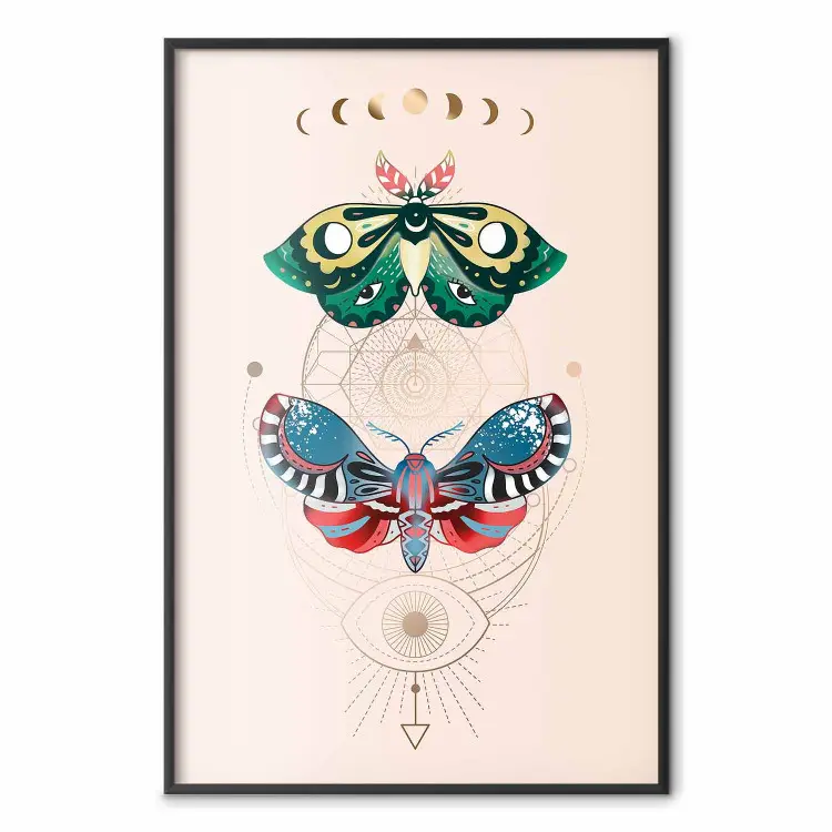 Poster Magic Insects - Geometric Esoteric Signs and Colorful Moths - bimago