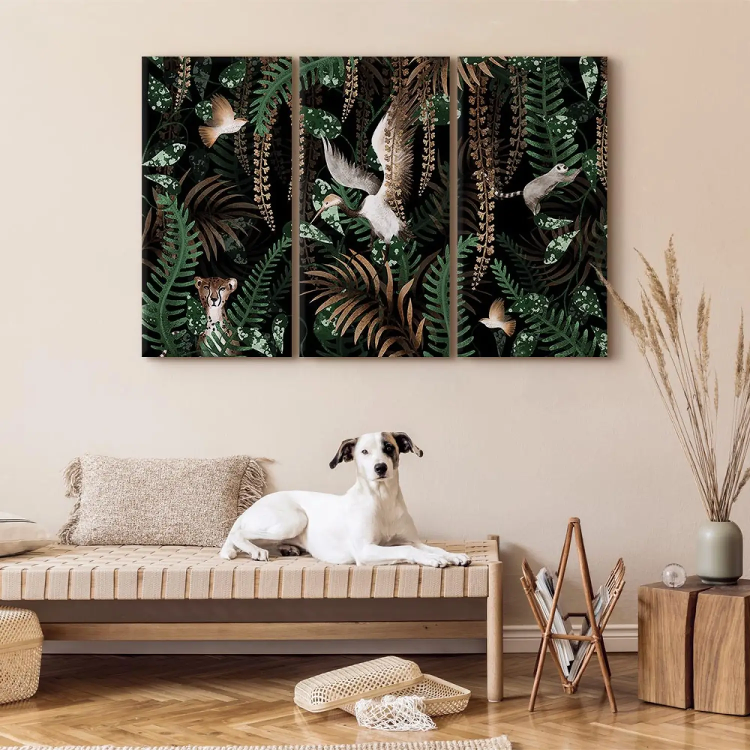 Art Print Tropical Jungle - Triptych with Exotic Animals - bimago