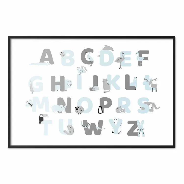 Wall Poster Polish Alphabet for Children - Gray and Blue Letters with ...