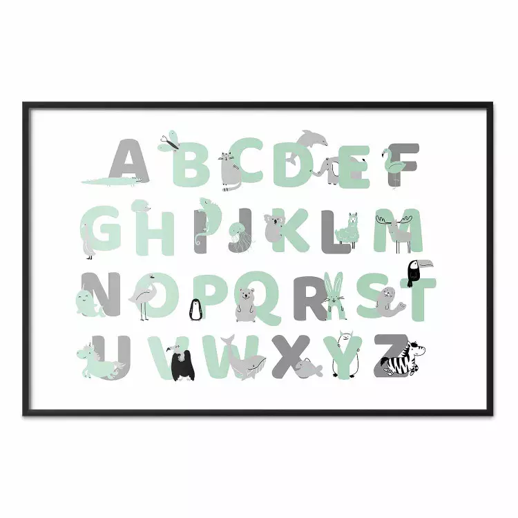 Wall Poster English Alphabet for Children - Gray and Mint Letters with ...
