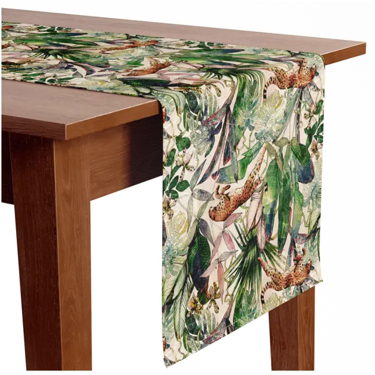 Modern table runner Savannah parchment - tropical vegetation, cheetahs ...