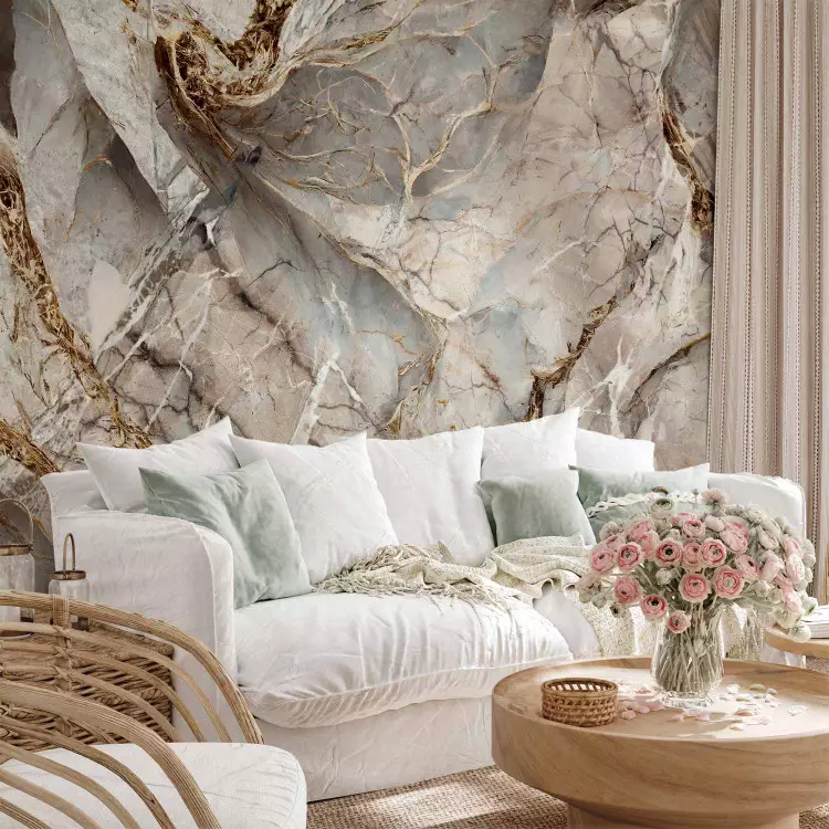 Wall Mural Marble Background Natural Stone in White Earth Colors bimago