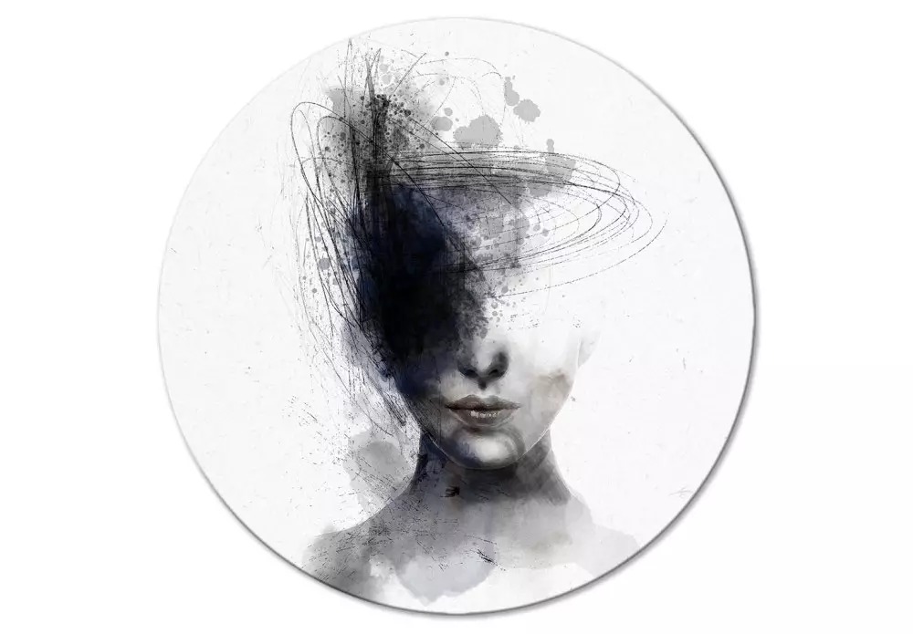 Round canvas print Half Face - Abstract Black and White Portrait of a ...