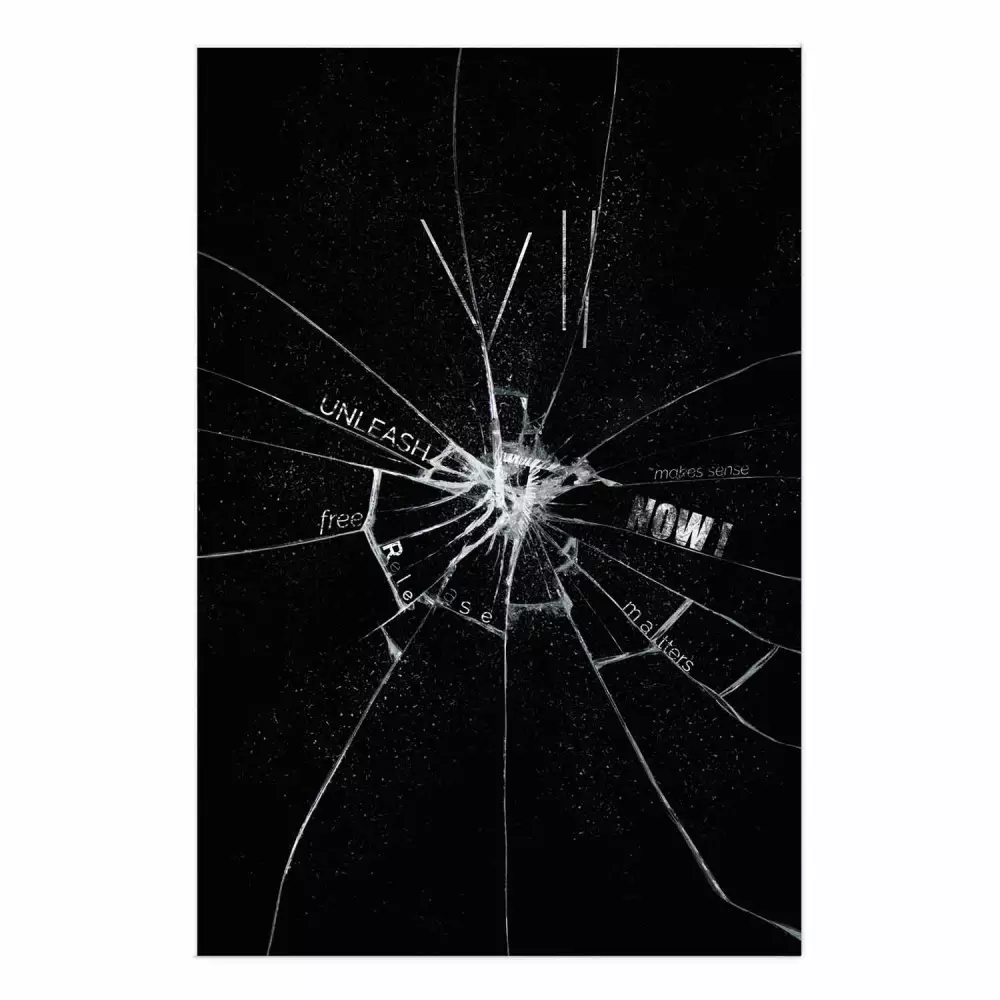 Wall Poster Broken Glass - Abstraction With Inscriptions on a Black ...