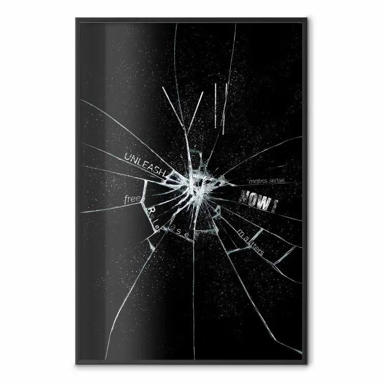 Poster Broken Glass - Abstraction With Inscriptions on a Black ...
