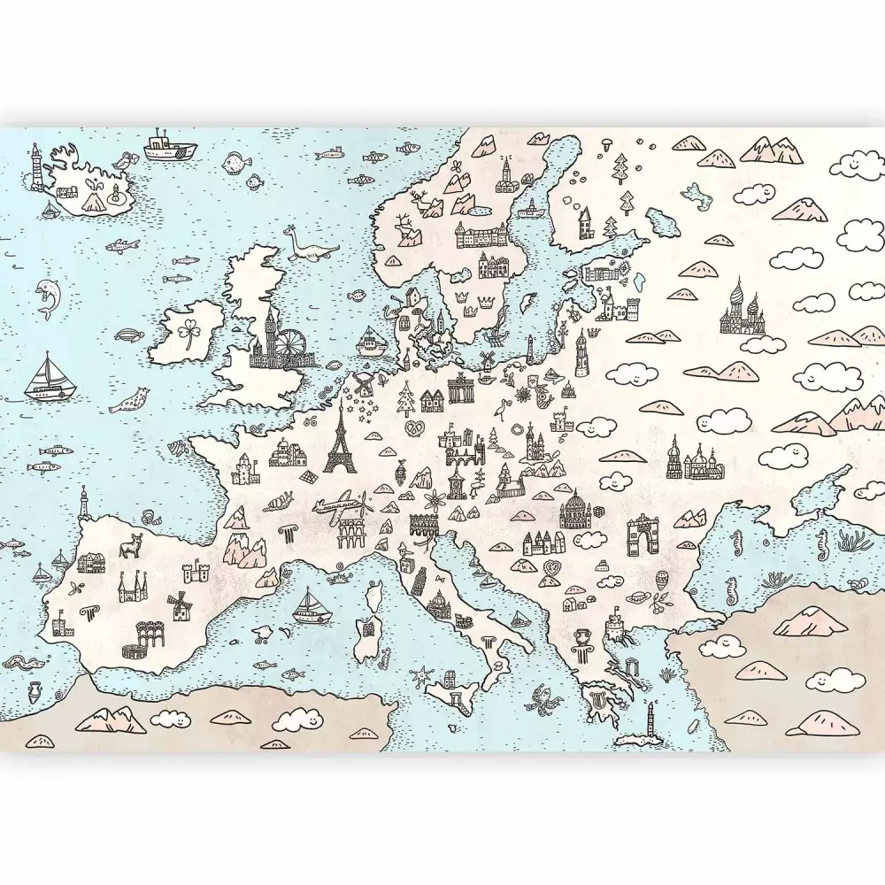 Wall Mural Map of Europe for Children - Interesting Places and Tourist ...
